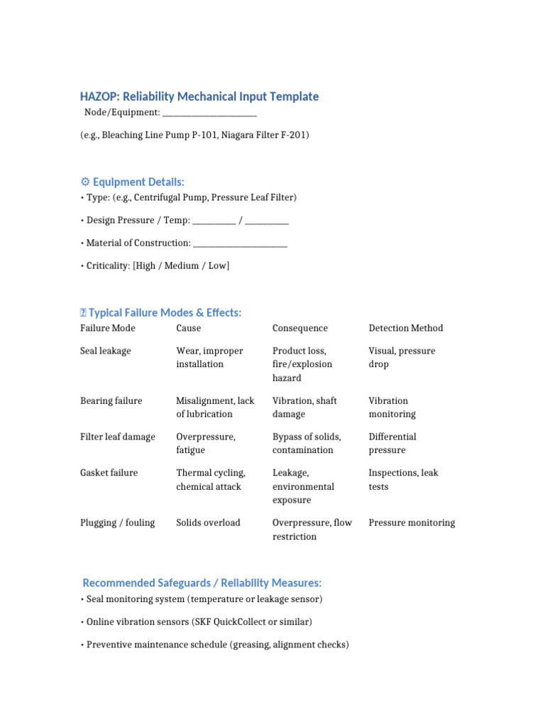 HAZOP_Reliability_Template | PDF