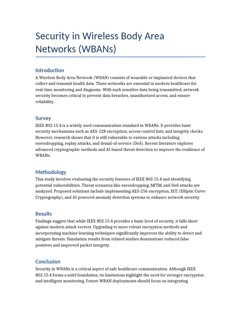 WBAN Security Report | PDF
