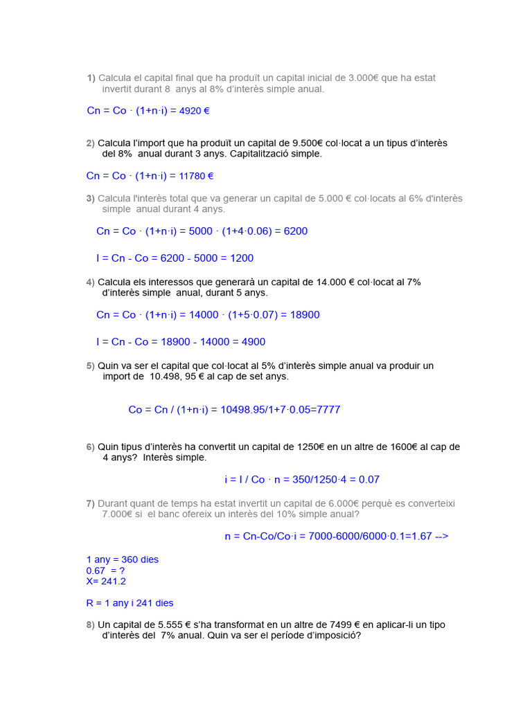 Correcció - EXTRA - EXERCICIS CAPITALITZACIÓ SIMPLE | PDF