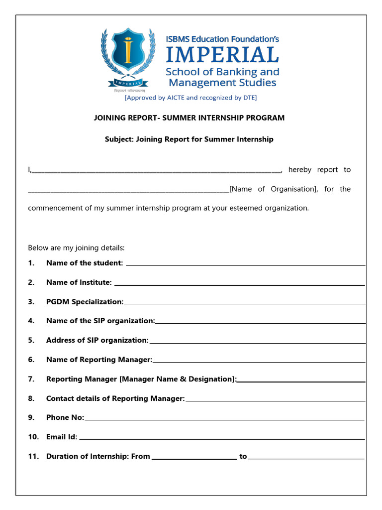 Joining Report - Summer Internship | PDF