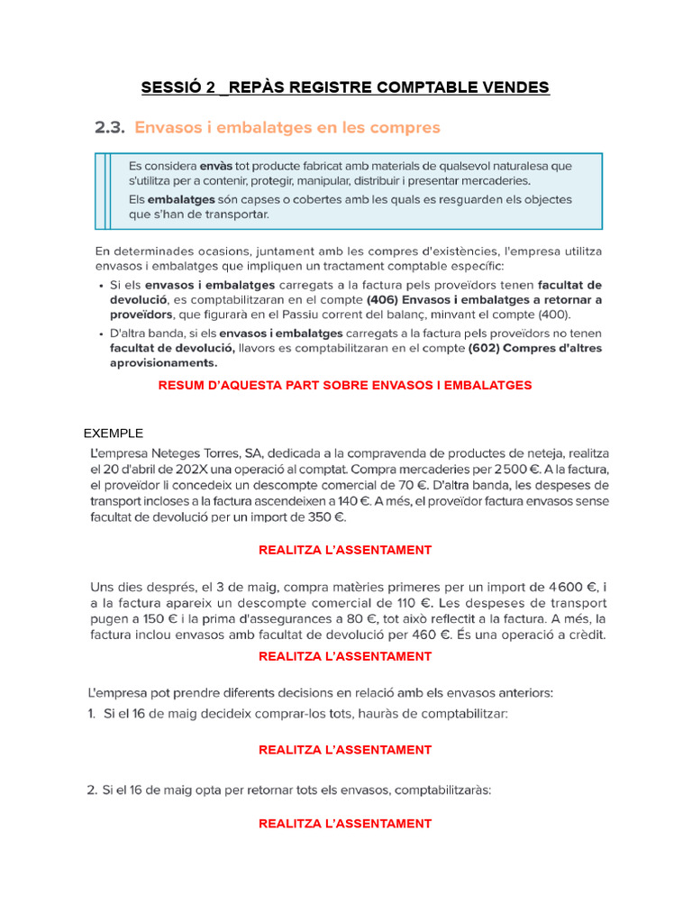 Repàs Registre Comptable Compres | PDF