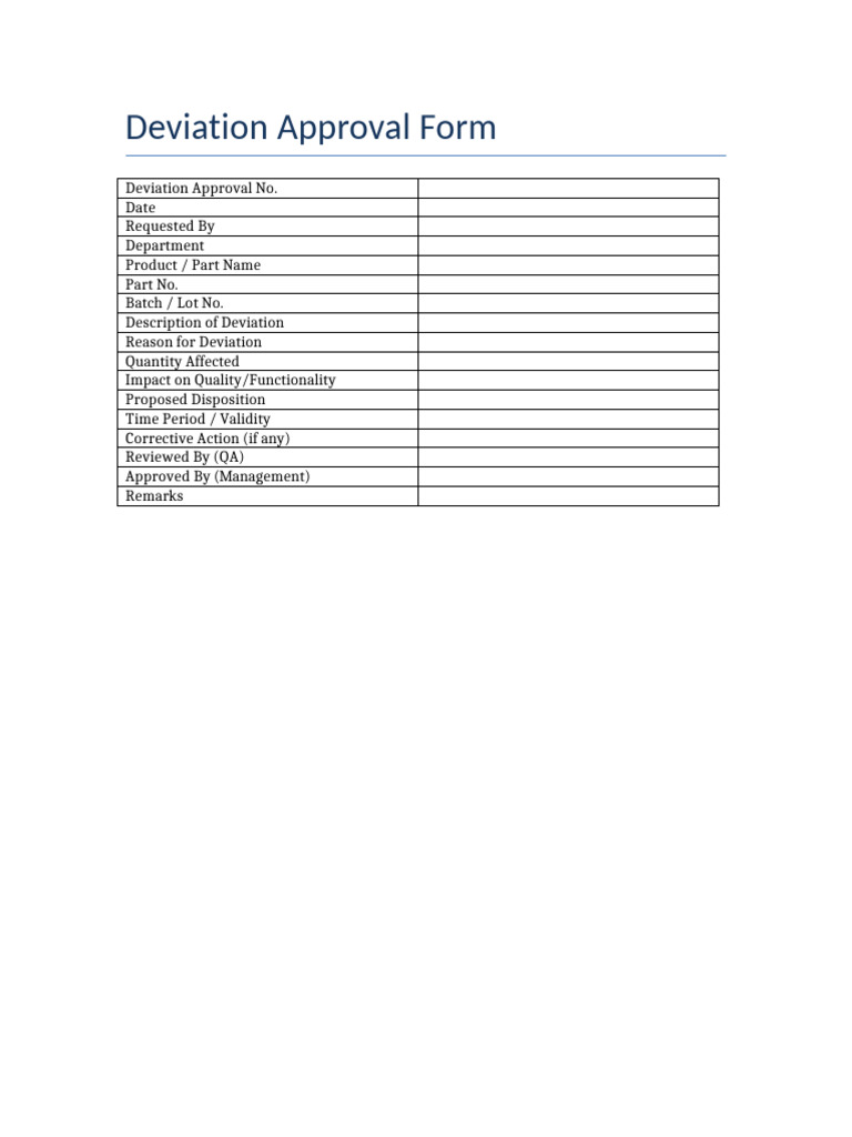 Deviation Approval Form | PDF