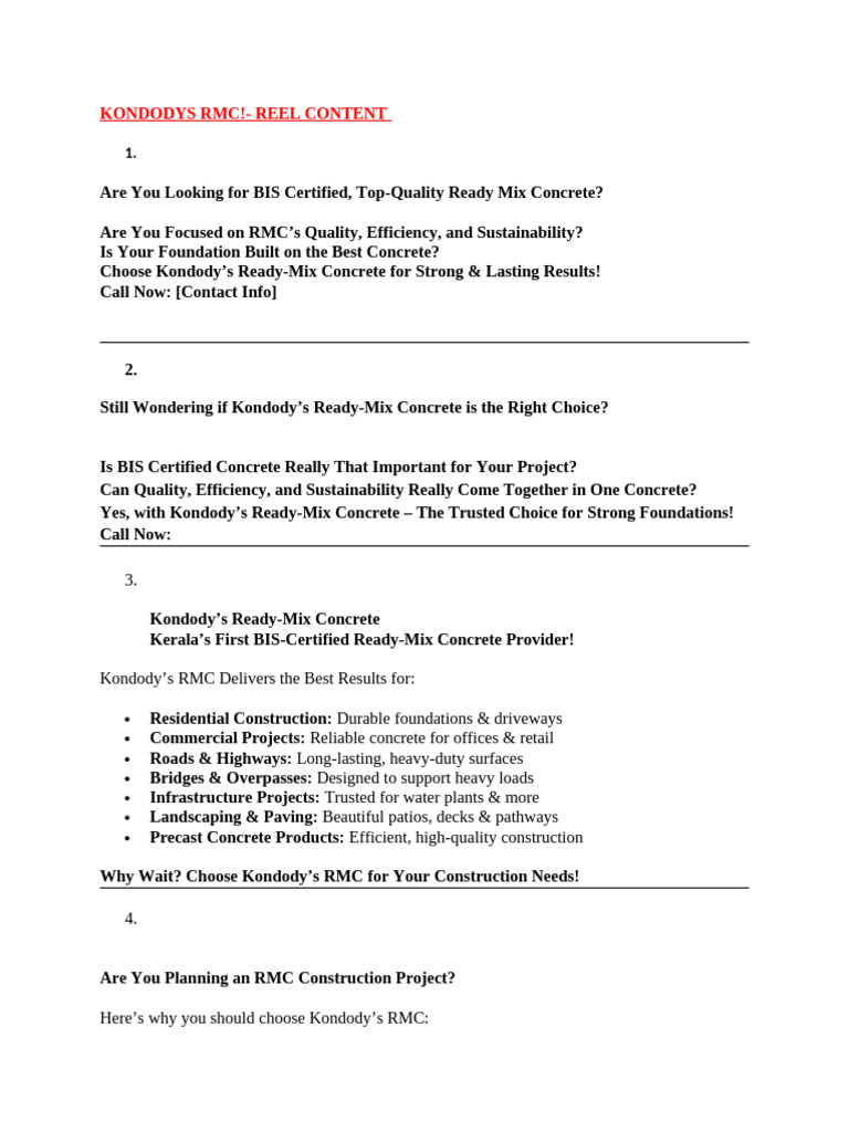 Kondody RMC Reel Script | PDF