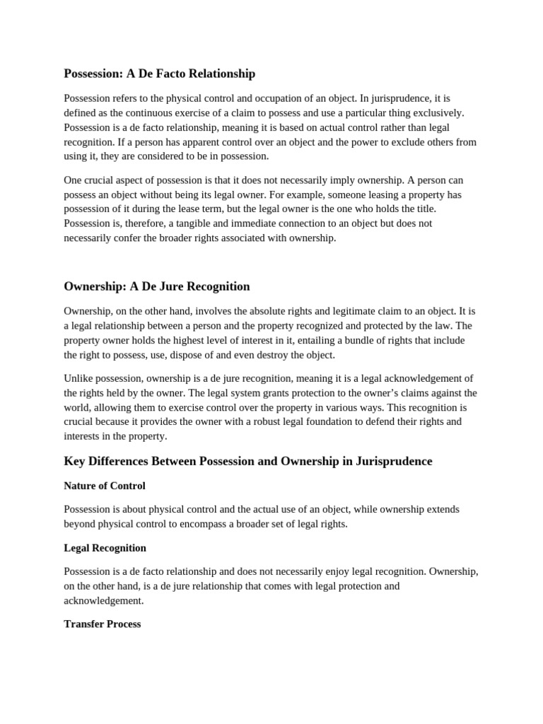 Possession vs Ownership in Jurisprudence | PDF | Property | Ownership