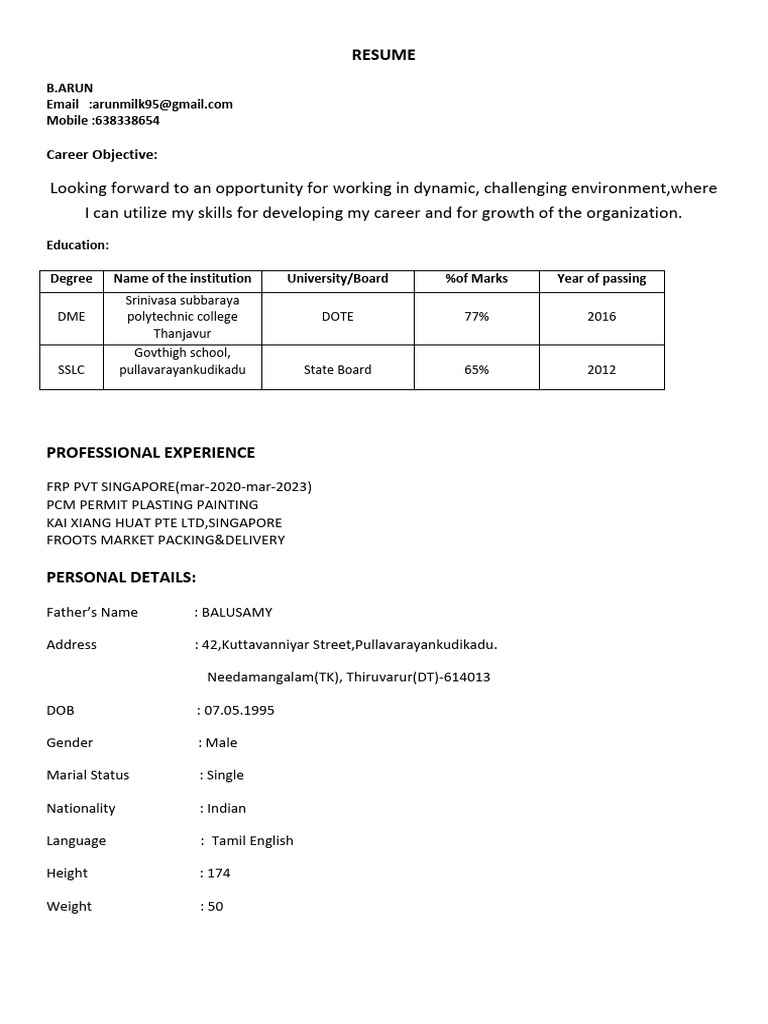 Arun Resume | PDF
