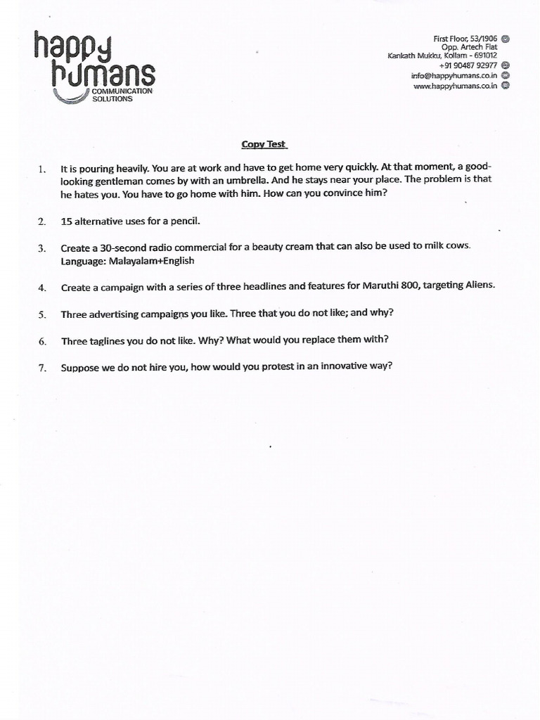 Copywriter Test | PDF