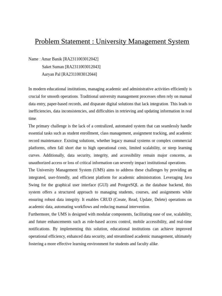 UMS Problem Description | PDF