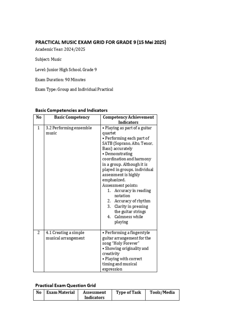Practical Music Exam Grid g9 (15 Mei 2025) | PDF | Quartet | Choral Music