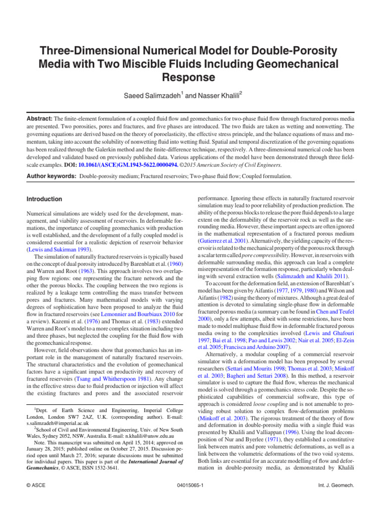 Three-Dimensional Numerical Model For Double-Porosity Media With Two Miscible Fluids Including ...