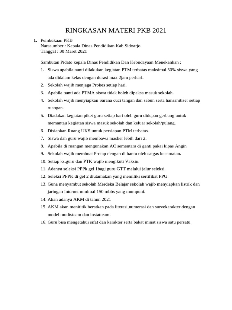 Ringkasan Materi PKB 2021 | PDF