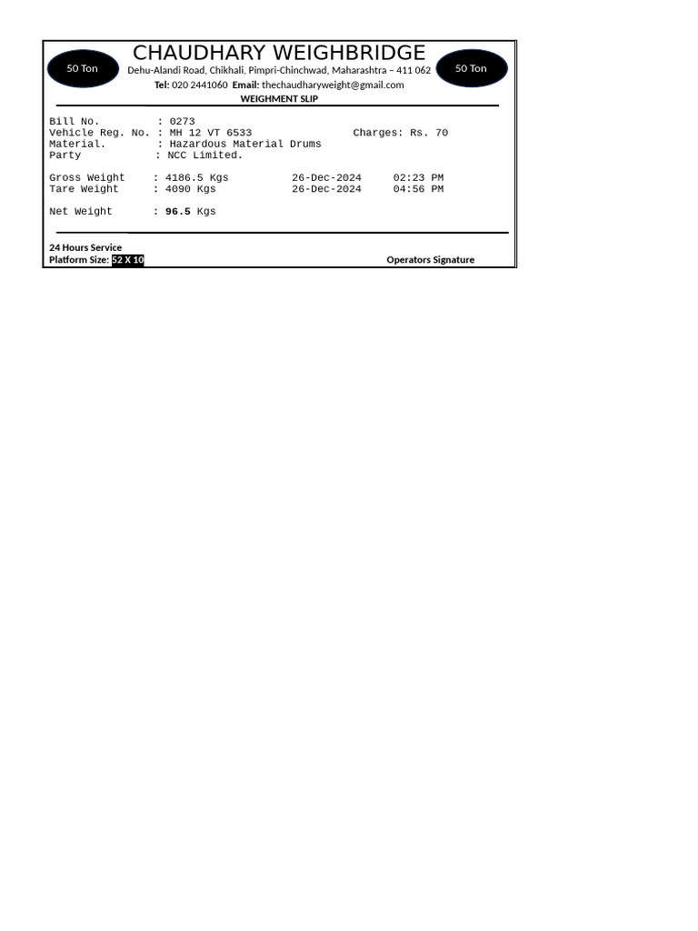 Weighbridge Farzi Slip | PDF