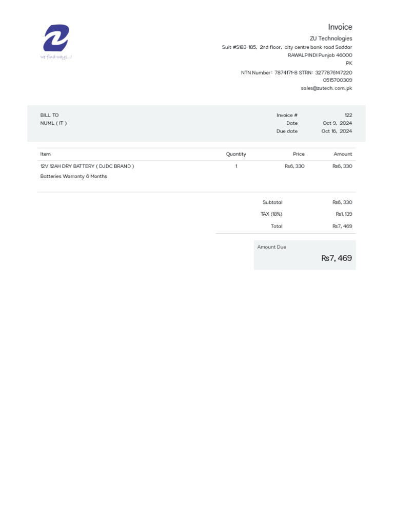 12V 12AH Battery Invoice | PDF