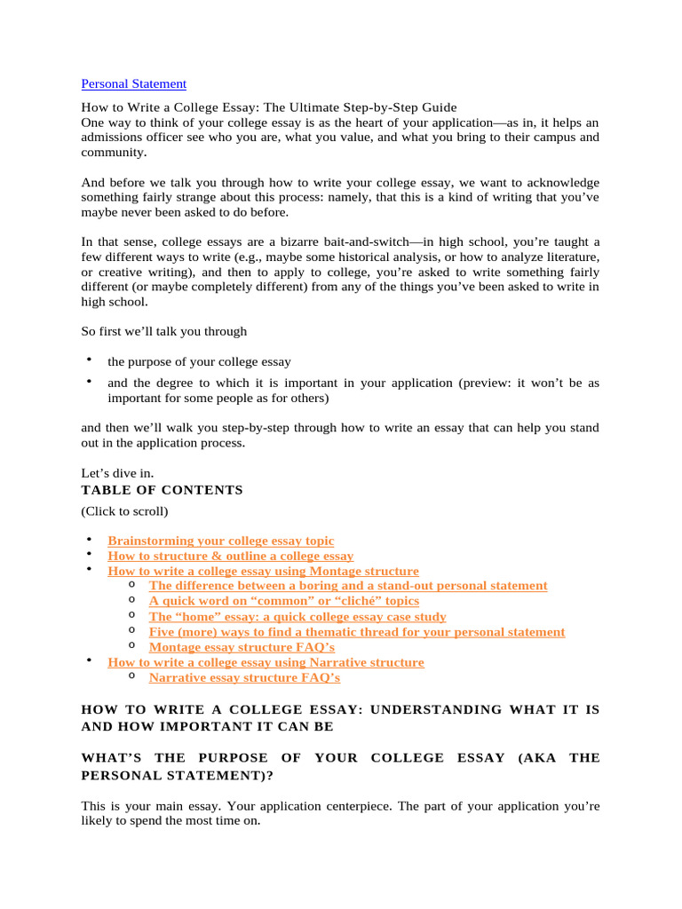 Personal Statement College Board Writing | PDF | Essays | Narrative