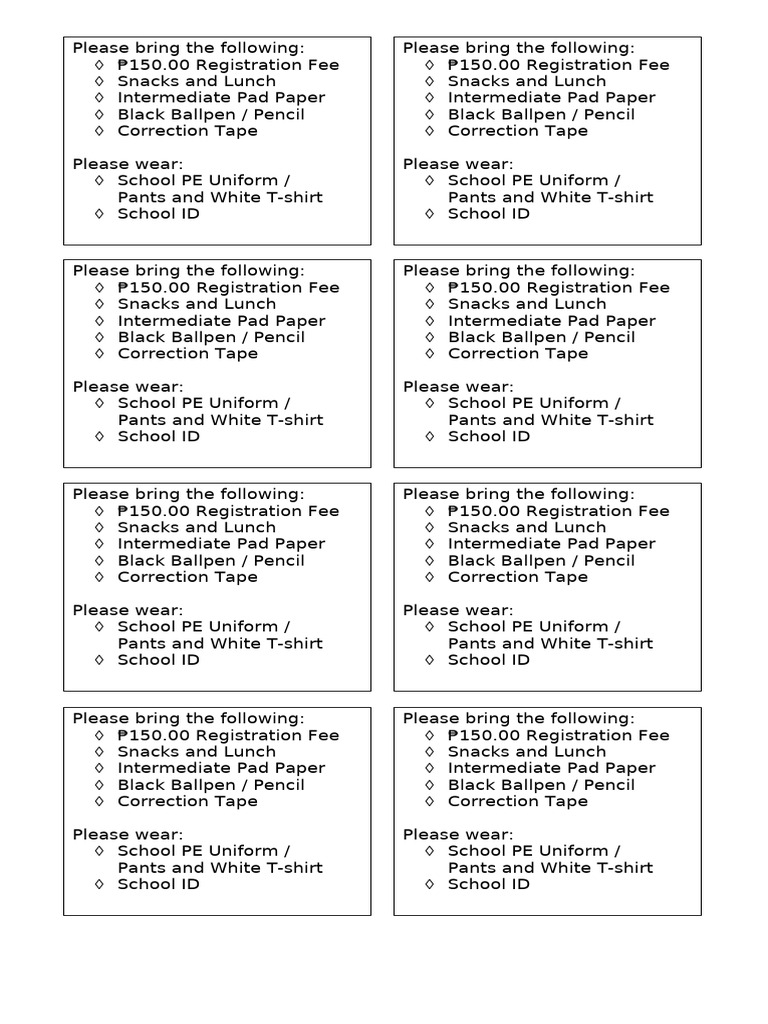 Things To Bring Training | PDF