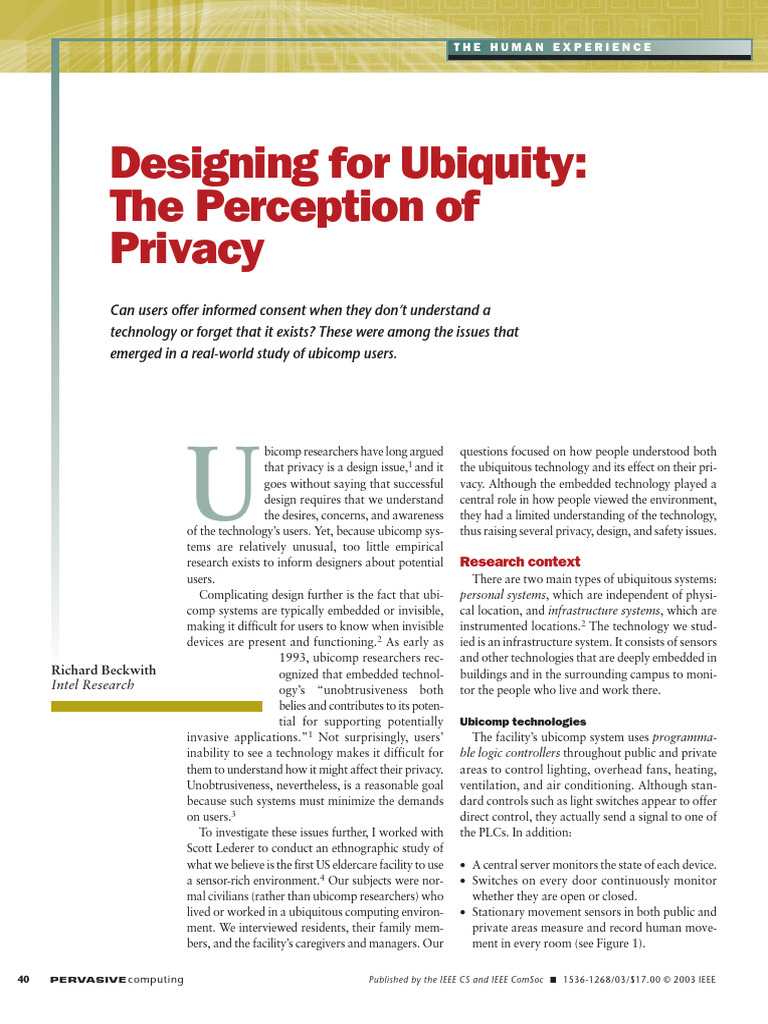 Designing for Ubiquity - The Perception of Privacy | PDF | Privacy ...