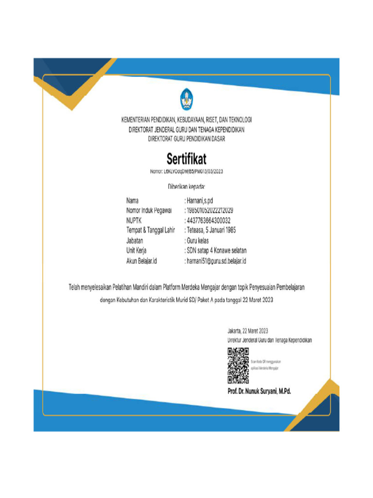Bu Harnani Sertifikat PMM | PDF