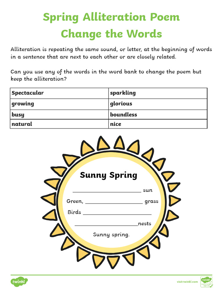 Spring Alliteration Poem Change The Words | PDF