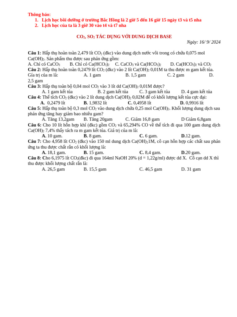 DD Bazo Tác Dung Voi CO2, SO2 | PDF