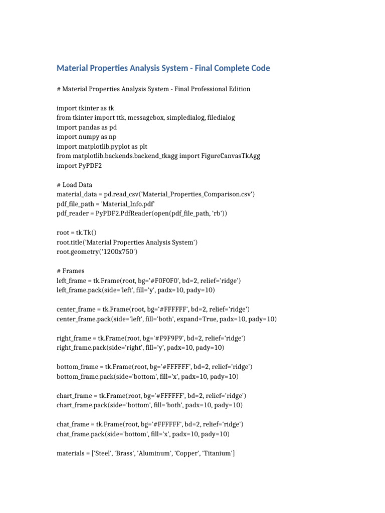 Material Properties Analysis System Final Complete Code | PDF | Computing | Building Engineering