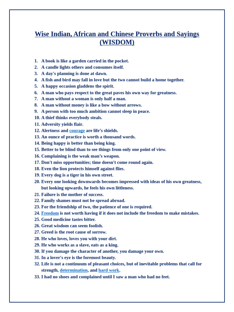 Wise Indian Proverbs and Sayings | PDF