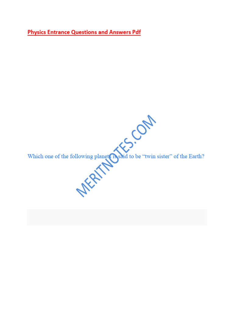 Physics Entrance Questions Answers | PDF