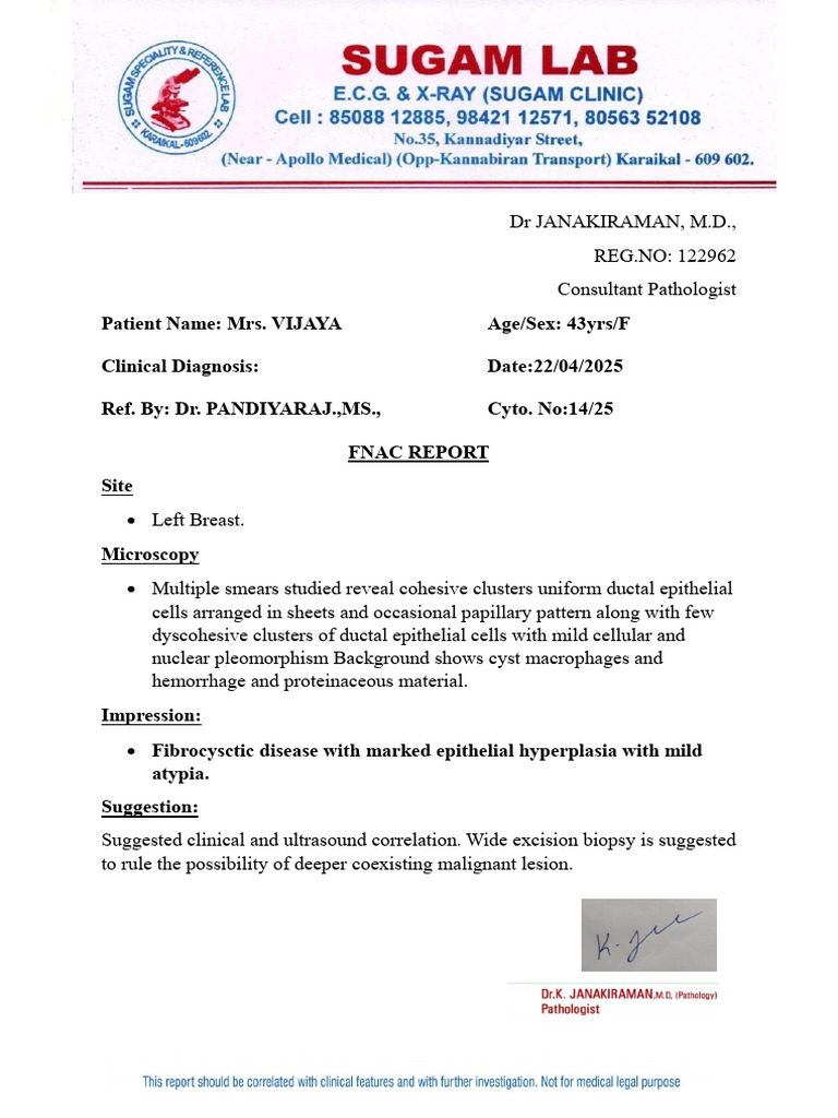 FNAC Report: Left Breast Findings | PDF