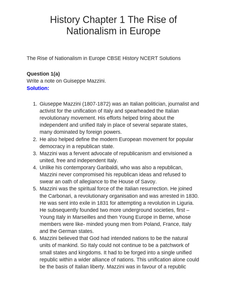 History Chapter 1 The Rise of Nationalism in Europe | PDF | Kingdom Of Prussia | Balkans