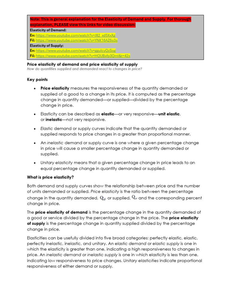 Elasticity of Demand and Supply | PDF | Price Elasticity Of Demand ...
