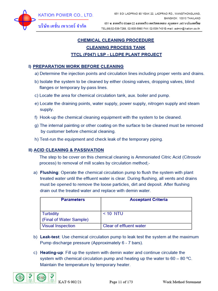 Chemical Cleaning Procedure Overview | PDF | Materials | Industrial ...