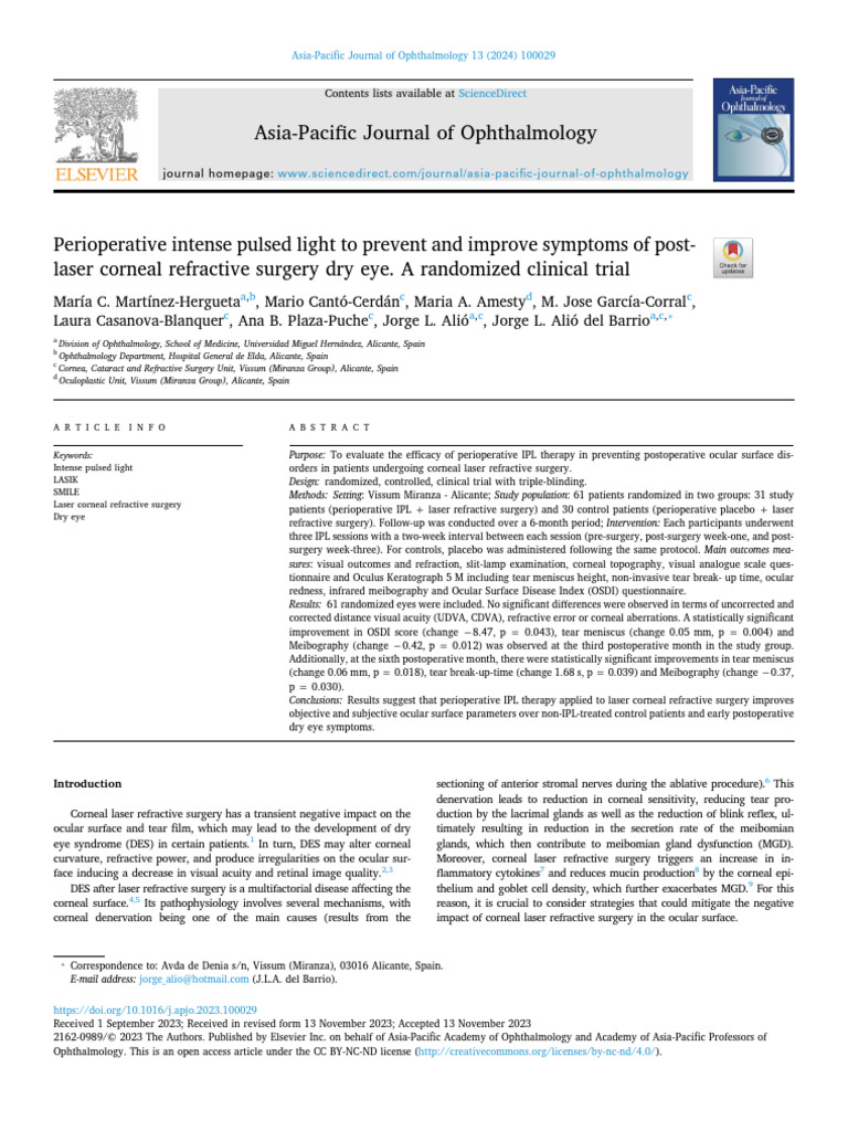 Perioperative Intense Pulsed Light To Prevent and Improve Symptoms of ...