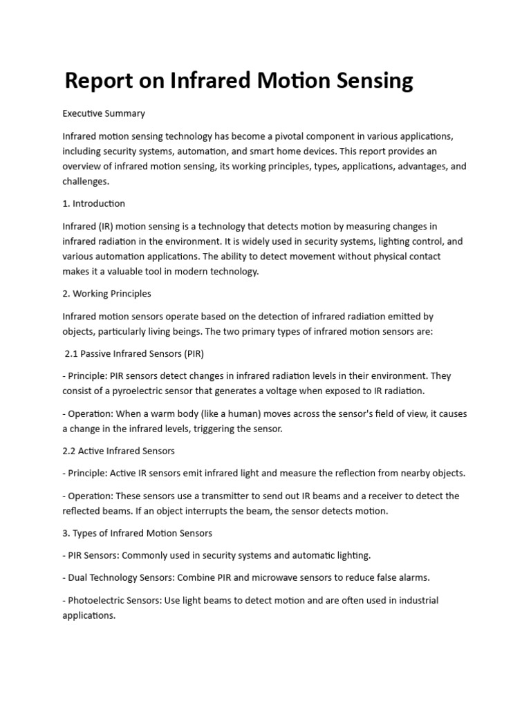 Report On Infrared Motion Sensing | PDF | Infrared | Electromagnetic Radiation