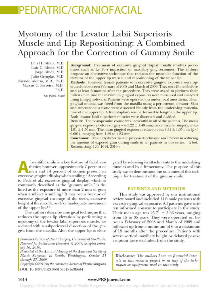 Myotomy of The Levator Labii Superioris | PDF