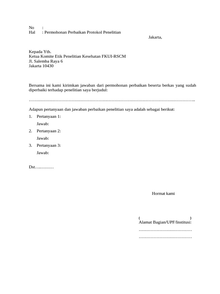 Draft Surat Pengantar Perbaikan | PDF