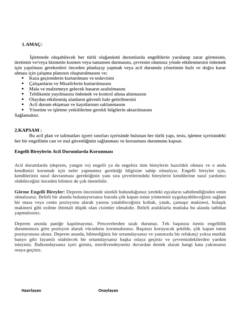 Engelli̇ Aci̇l Durum Eylem Plani | PDF