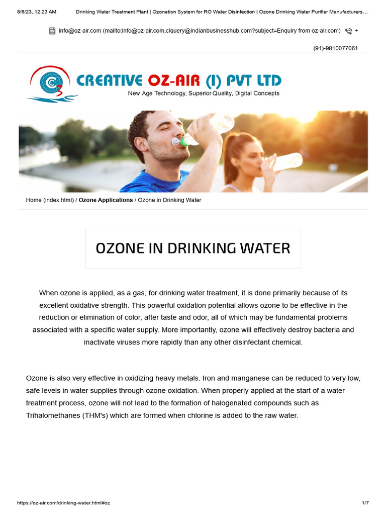 Ozone Water Treatment for Disinfection | PDF | Water Purification | Ozone