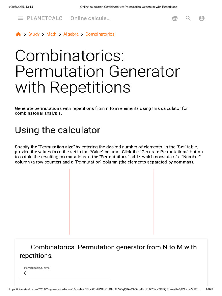 6online Calculator - Combinatorics - Permutation Generator With Repetitions | PDF | Permutation ...
