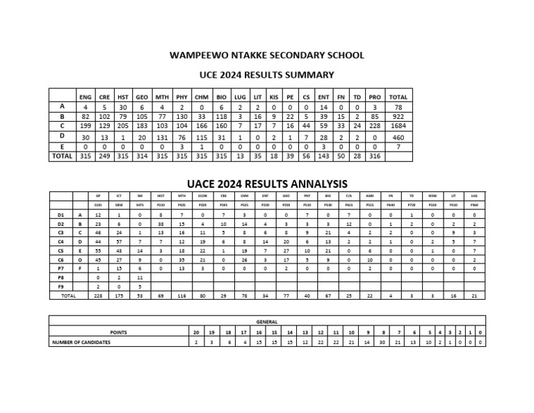 UCE 2024 Results Summary by District | PDF
