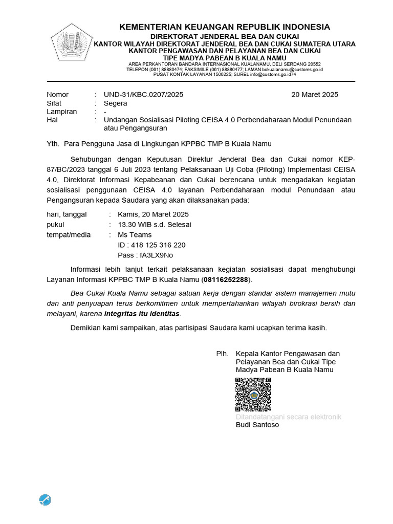 Undangan Sosialisasi Piloting CEISA 40 Perbendaharaan Modul Penundaan ...