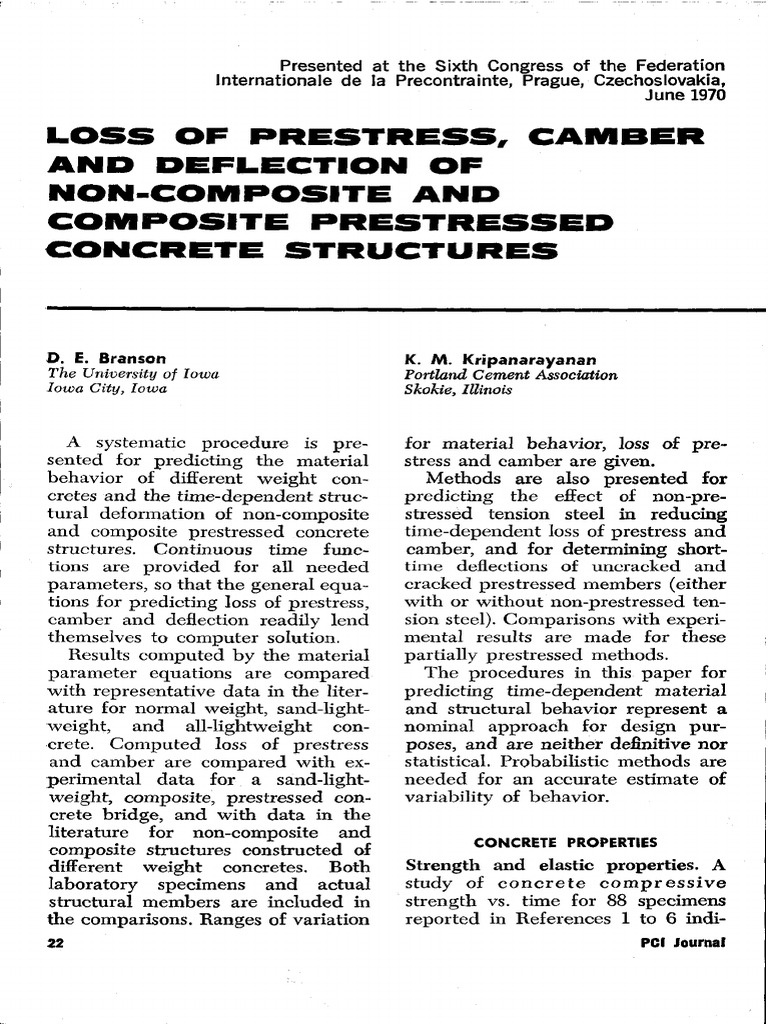 Loss of Prestress Camber and Deflection of Non-Composite and Composite ...
