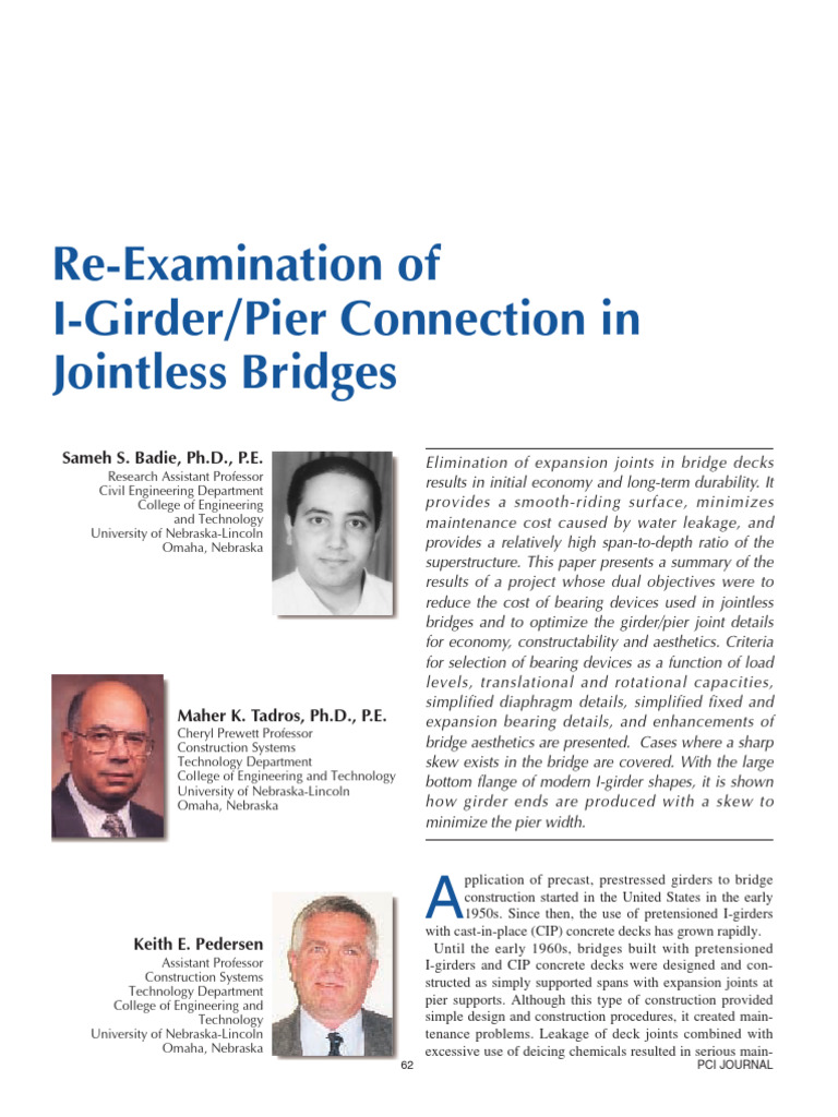 Re-Examination of I-Girder Pier Connection in Jointless Bridges | PDF ...