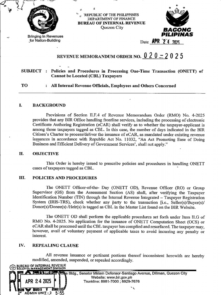 RMO No. 20-2025 | PDF