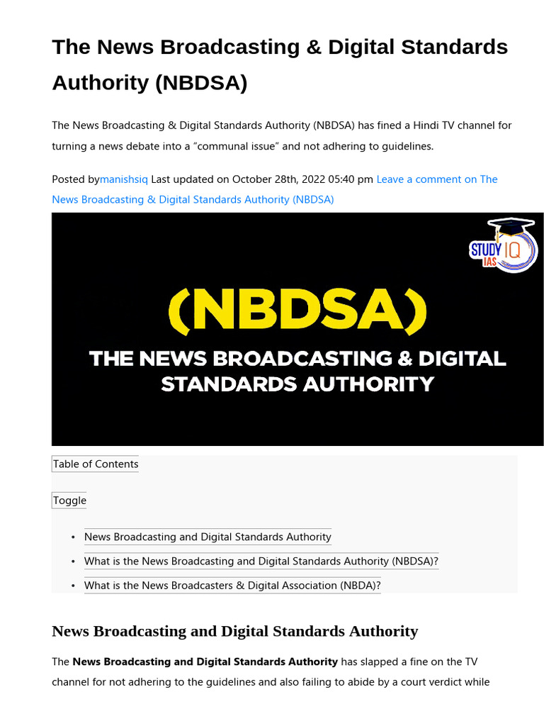 The News Broadcasting & Digital Standards Authority (NBDSA) | PDF ...