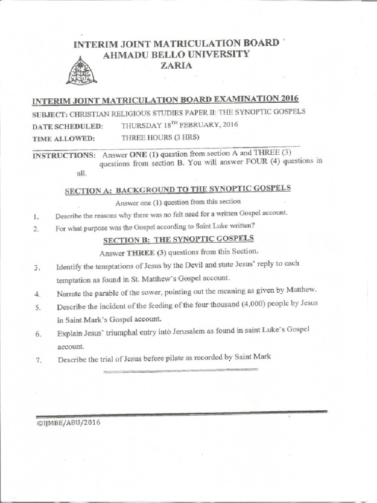 CRS Paper II IJMB Past Questions Download | PDF