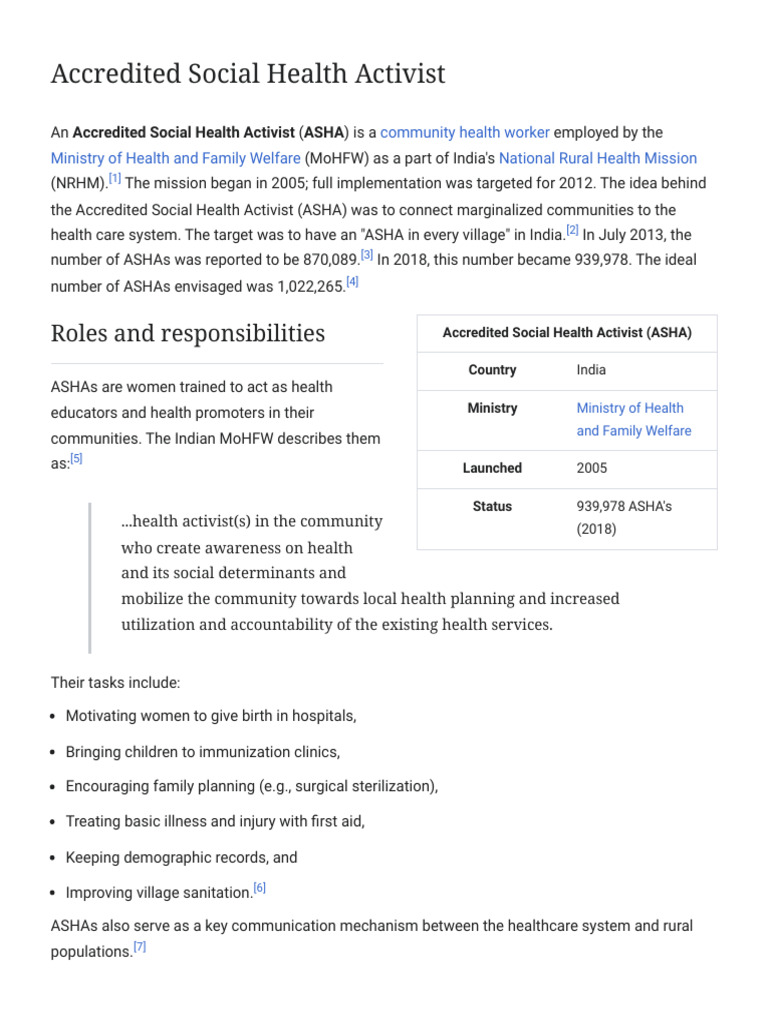 Accredited Social Health Activist (ASHA) | PDF | Health Sciences ...