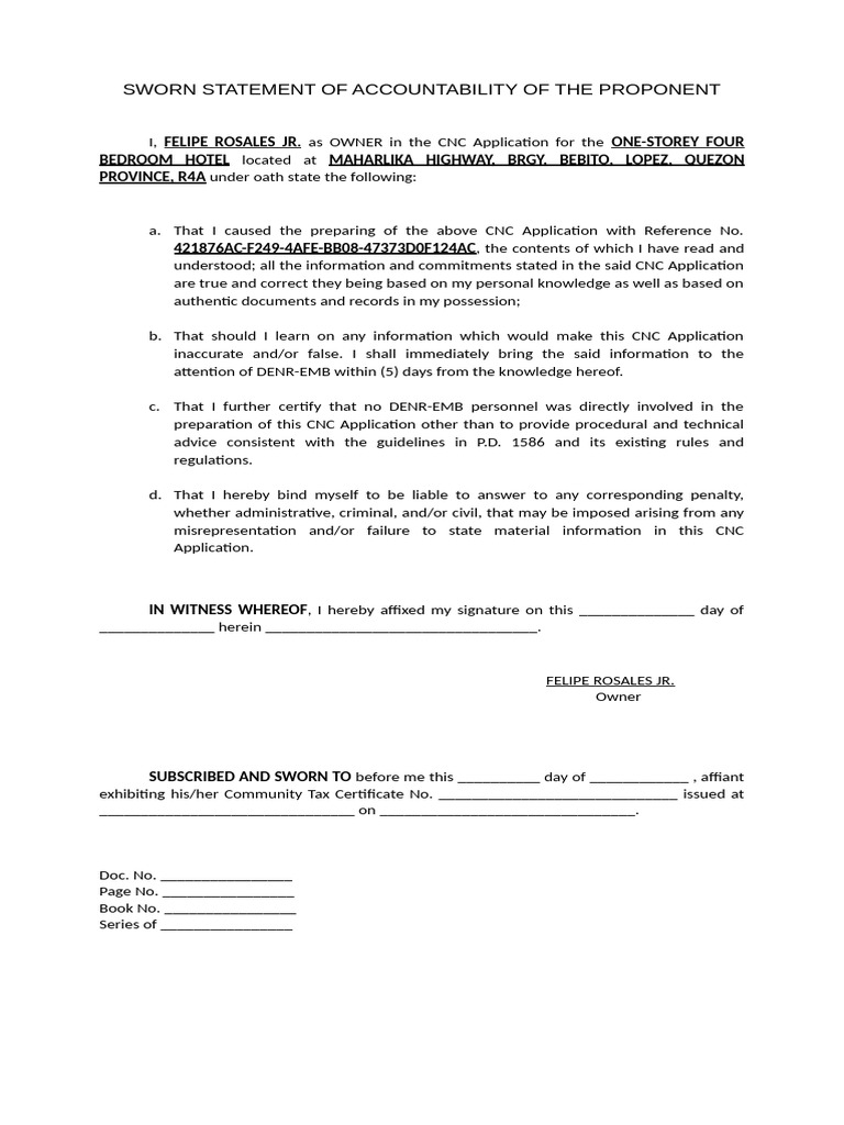 Rospan Sworn Statement One-Storey | PDF