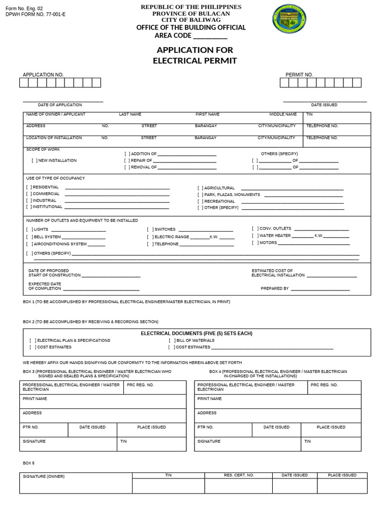Electrical Permit Application Form | PDF | Electrician
