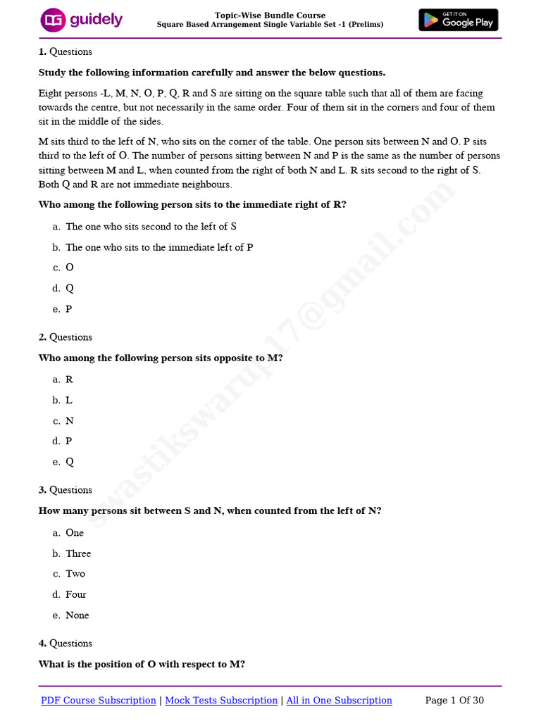 Square Seating Arrangement - Single Variable Set - 1-1742539273321 | PDF