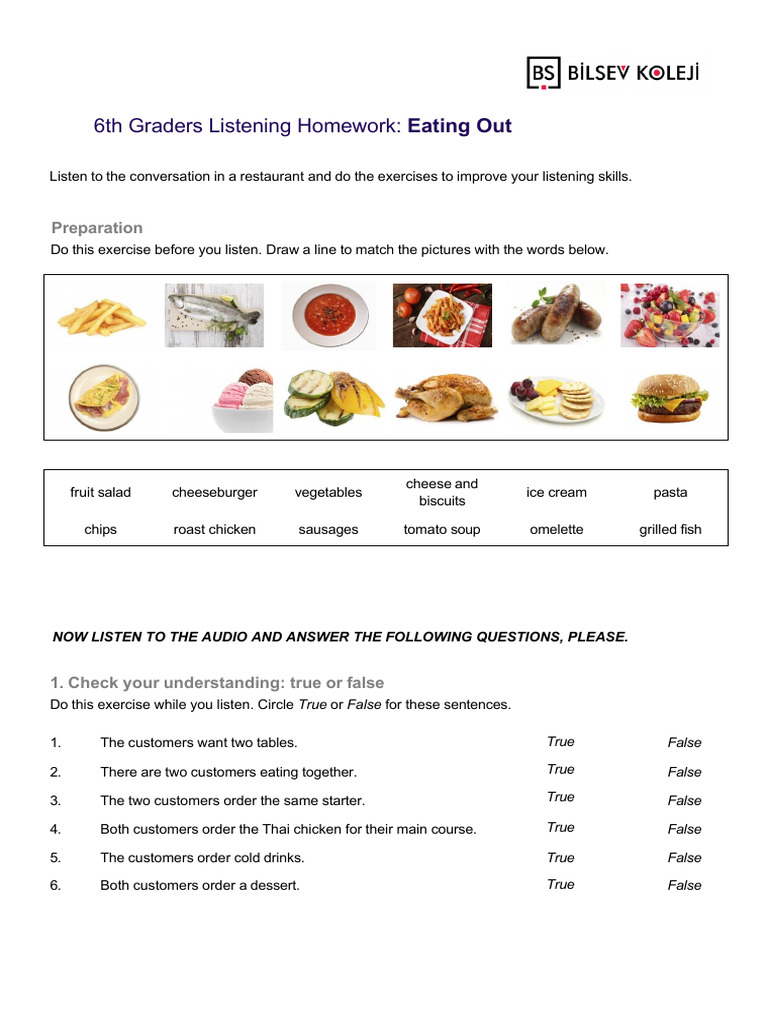 6th Grade Listening: Restaurant Dialogue | PDF