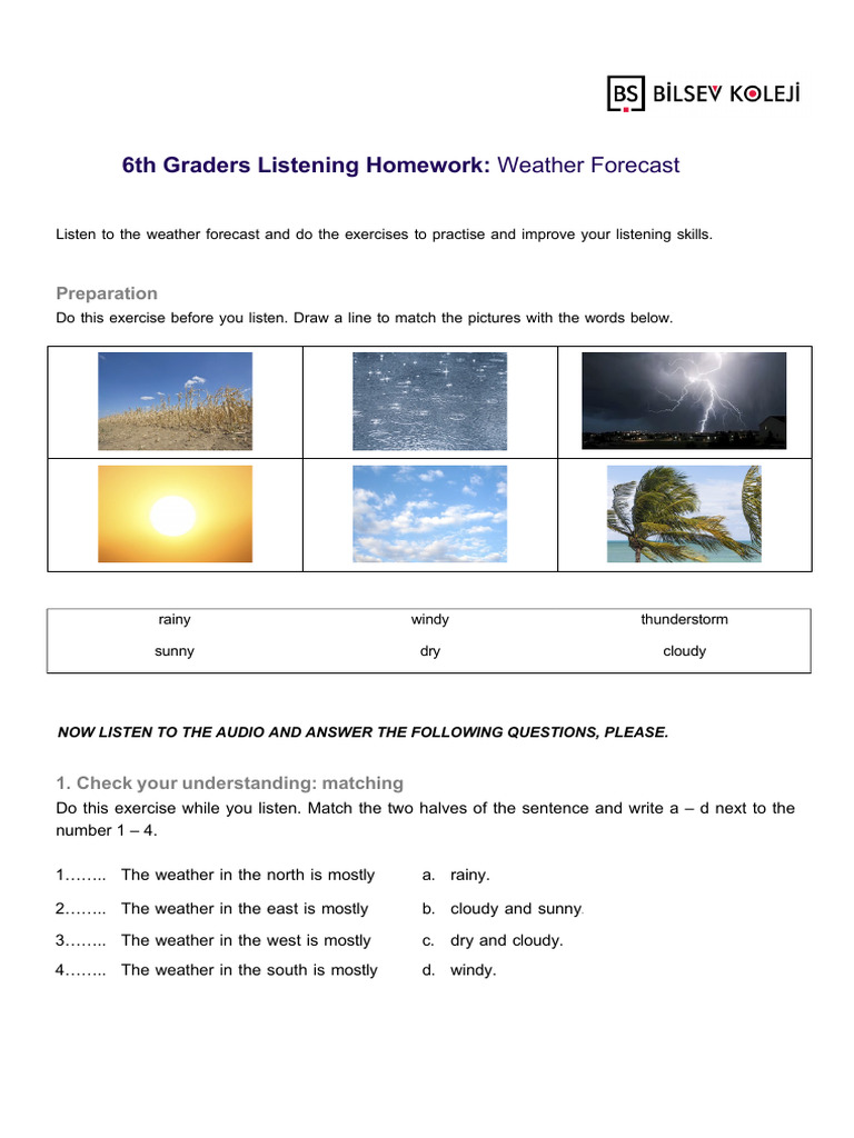 6th Grade Weather Forecast Listening Exercise | PDF
