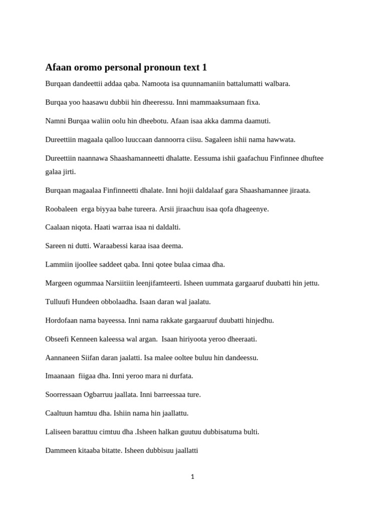 Kaffe Sample Afaan Oromo Text Data | PDF